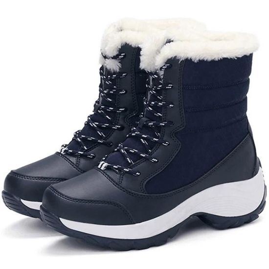 Bottes d'hiver pour femmes REMYCOO - Bleu - Plateforme en fourrure Bleu ...