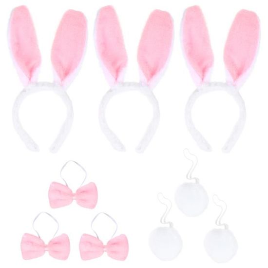 3pcs Party Rabbit Ear Headbands Adorable Photo Prop with 3 Bows Tails ...