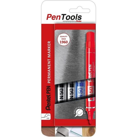 PenTools by Pentel Lot de 4 marqueurs permanents N50 - Pointe ogive robuste (trait de 3,0 mm ...