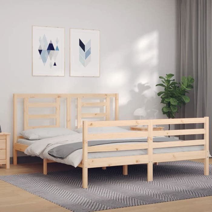 Lit Double,lit adulte, Cadre de lit avec tête de lit king size bois ...