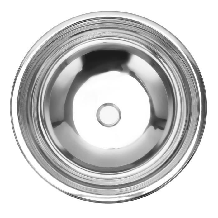 Évier de bar rond en acier inoxydable ASHATA - Gris - A encastrer ...