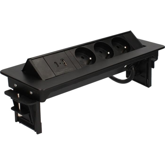 Bloc multiprise - Noir - 3 Prises + 2 Ports USB - USB et USB-C ...