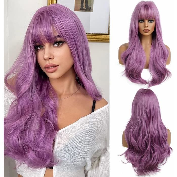 26 Pouces Perruque Longue Mauve Avec Franges Cheveux Naturels ...
