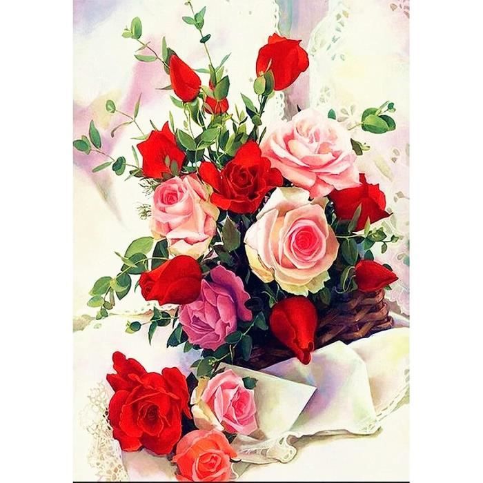 Diamond Painting Strass Complet Fleur Rose Broderie Diamant Kit Paysage ...