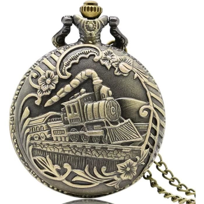 Vintage Bronze Train Avant Locomotive Moteur Collier Quartz Pendentif ...