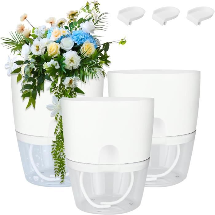 Lot De 3 Pots De Fleurs À Arrosage Automatique, Pots De Fleurs D'Intérieur En Plastique De 15,3 ...