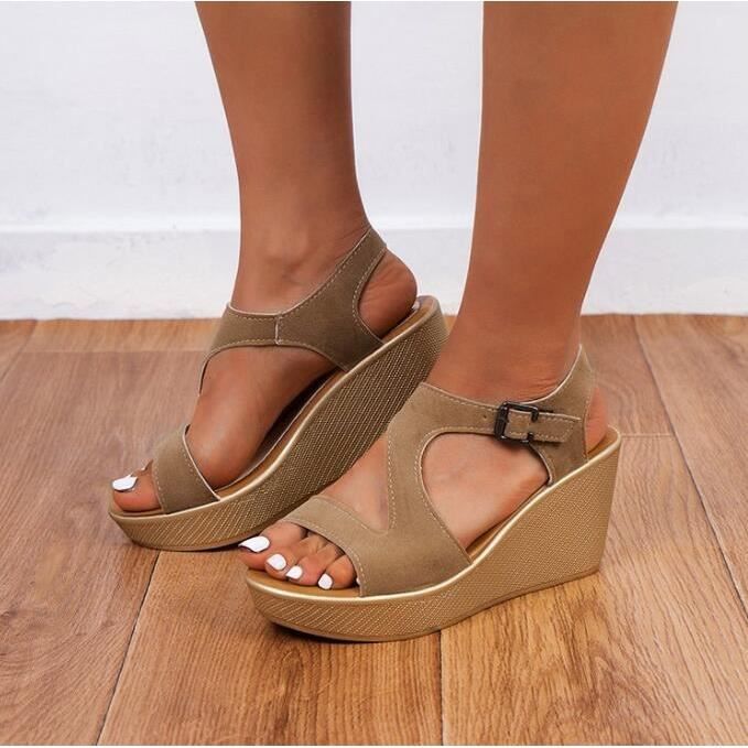Femme Mode Sandale Sandals Peep Toe Talon Compensé Casual Été ...