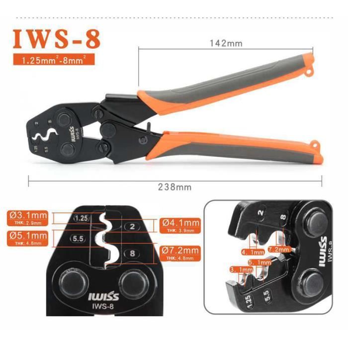 PINCE DE SERRAGE,IWS-8--Pince à sertir IWS 6-8-16-38, outil de sertissage à cliquet pour bornes ...