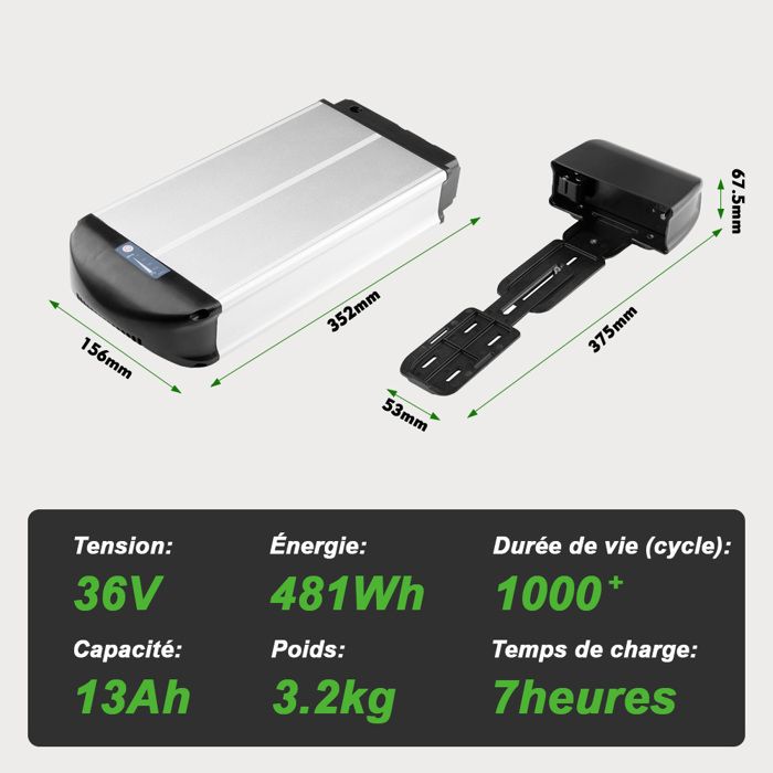 YOSE POWER XH370 DOLPHIN Batterie Vélo électrique 36V 13Ah (481Wh ...