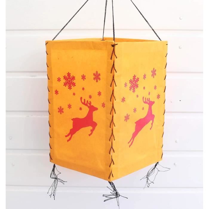 Abat-jour naturel pour plafond - Motif renne de Noël - Abat-jour rectangulaire - Fait main - 25 ...