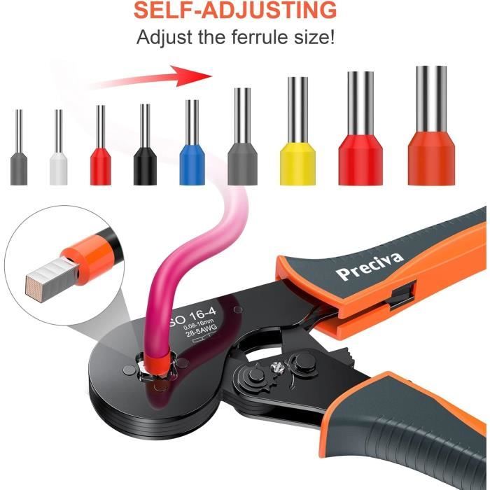 0.08-16mm² Pince a Sertir, avec Cosse Electrique 1200pcs, Orange, Gris, Noir AWG 28-5 Pince à ...