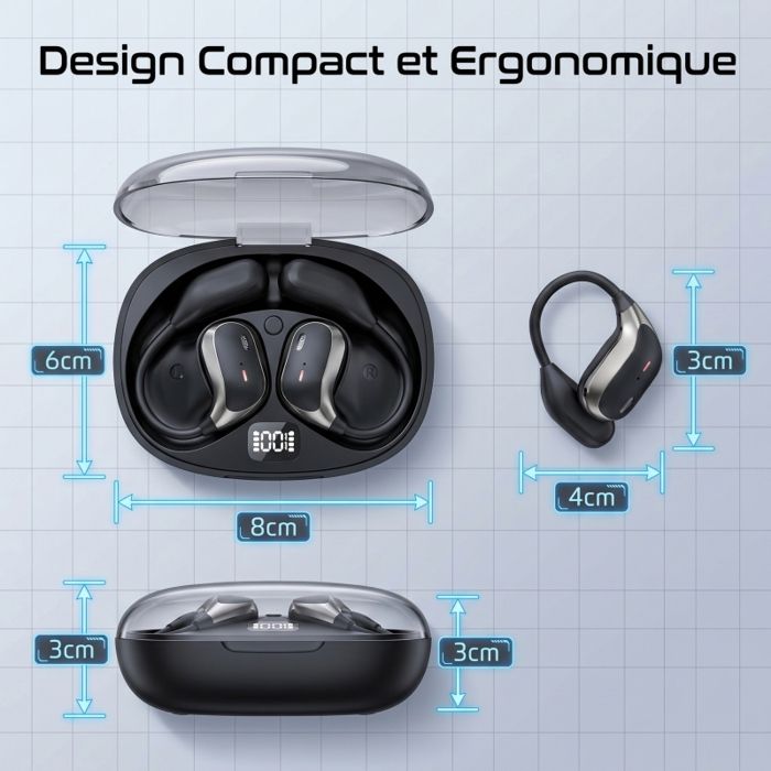 Écouteurs Sans Fil Open-Ear, Bluetooth 5.4, Design Transparent ...
