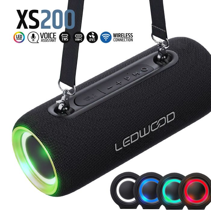 Enceinte Hifi Autonome 200W Ledwood XS200, Effet LED, Buetooth, IPX5 ...