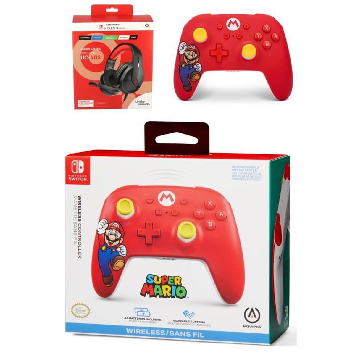 Casque Switch Nintendo rouge + Manette SWITCH MARIO JOY rouge Sans Fil ...
