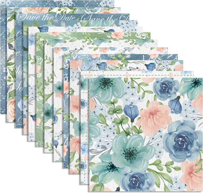 Lot De 24 Feuilles De Papier De Scrapbooking Rétro Bleu Rose - 12 ...