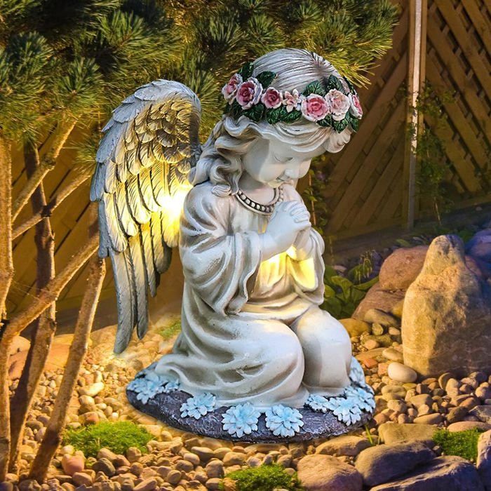 Statue Jardin Exterieur Ange Decoration, Lumière Solaire d'ange Priant ...