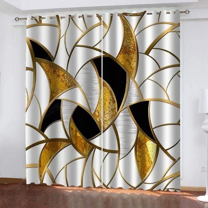 60x120cm-Rideaux Isolants Thermique Motif GéOméTrique Doré Polyester ...