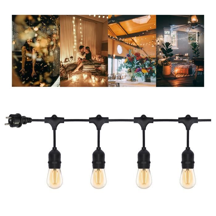 Aufun Guirlande Lumineuse LED 30M S14 Blanc Chaud avec 10 Ampoules LED 2W E27, IP65 Étanche pour ...