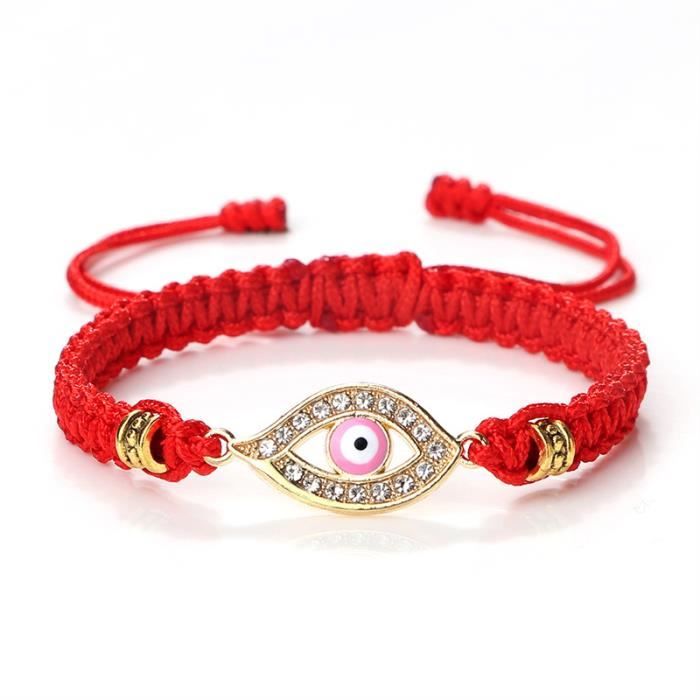 Bracelet porte bonheur mauvais œil turc rouge corde tressée réglable ...
