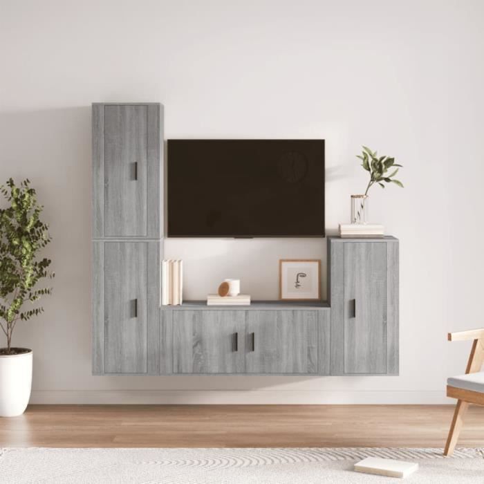 Ensemble de meubles TV mural Sonoma gris en bois d'ingénierie - DIOCHE ...