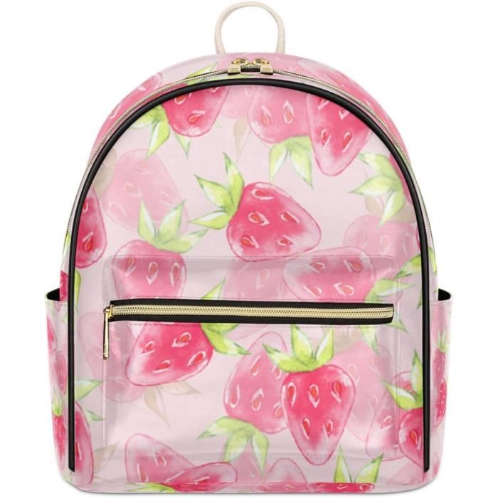 Mini Sac À Dos En Cuir Avec Motif De Fraise Pour Femme, Rose, Fraise, 9 ...