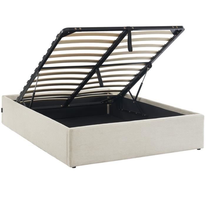 Lit coffre - HOMIFAB - 160x200cm - Velours côtelé beige - Sommier à ...