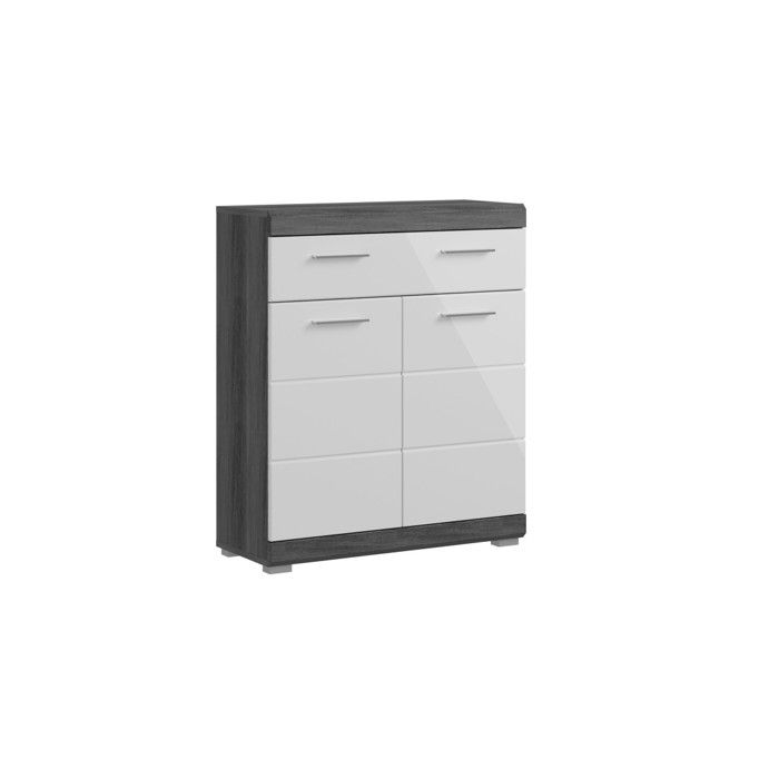 Meuble de rangement bas SCOTT – 2 portes et 1 tiroir – Gris foncé et ...