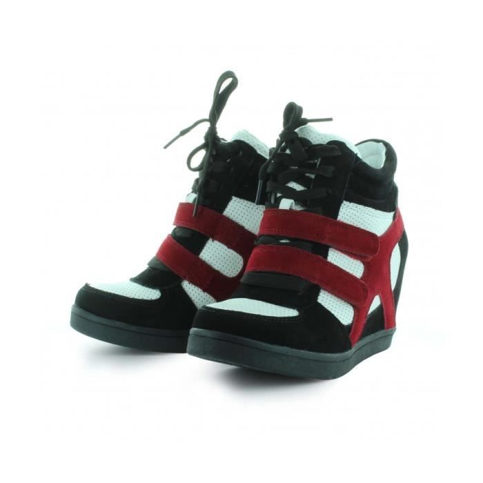 Baskets compensées noir/beige/bicolore. Noir/rouge Noir/rouge ...