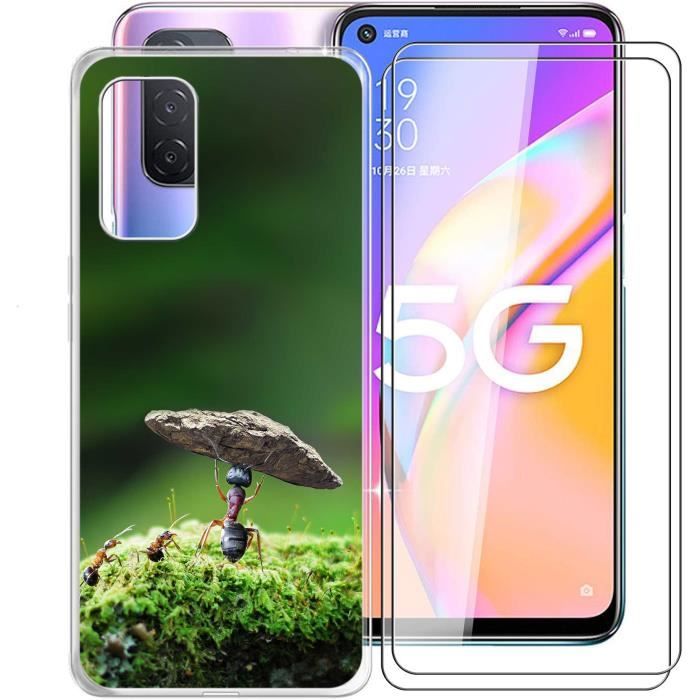 Coque Oppo A93 5G-A74 5G-A54 5G 6.5" et 2 Pièces Verre Trempé, Souple Silicone Anti-Jaune TPU ...