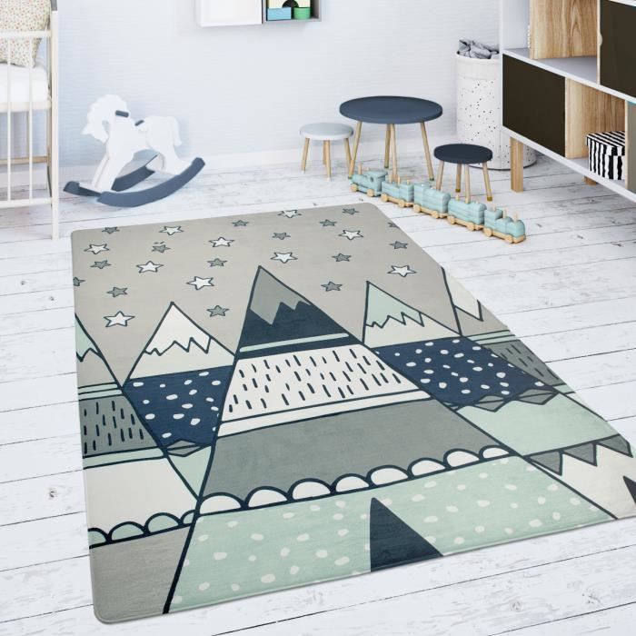 Tapis Enfant PACO HOME - Étoiles Gris Vert - 120x160 cm - Tente Tipi ...