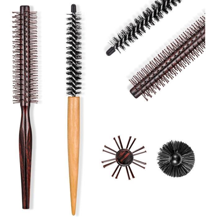 2Pcs Brosse Cheveux Ronde,Brosse Cheveux Brushing Avec Manche En Bois ...