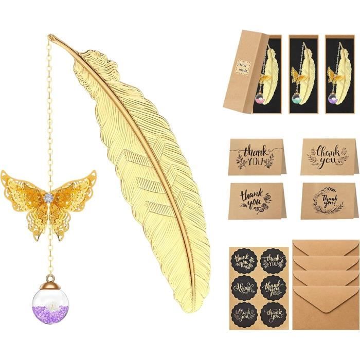 Lot de 3 marque-pages en métal avec boîte - Avec pendentif en forme de ...