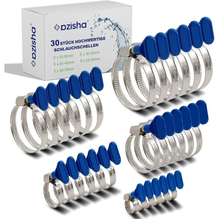 Lot De 30 Colliers De Serrage De 10 À 70 Mm Avec 6 Tailles De Chaque ...