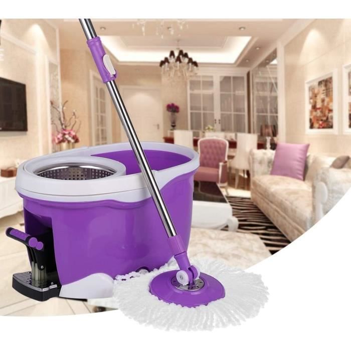 Serpillère Balai Balais à franges et seaux magique au sol mains libres 360 ° à roulement rotatif ...