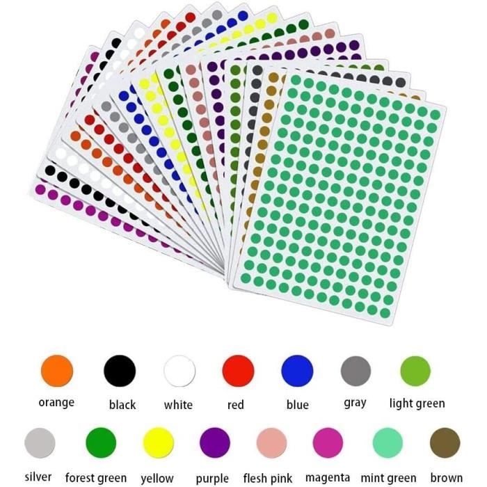 Gommettes Rondes Autocollantes 10Mm 15 Couleurs Étiquettes À Couleur ...