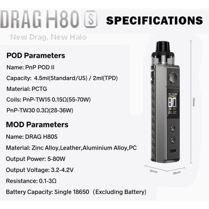 Original VOO-POO Drag H80S Kit 80W Smart Mod & PNP Pod II 4.5ml Fit PNP ...