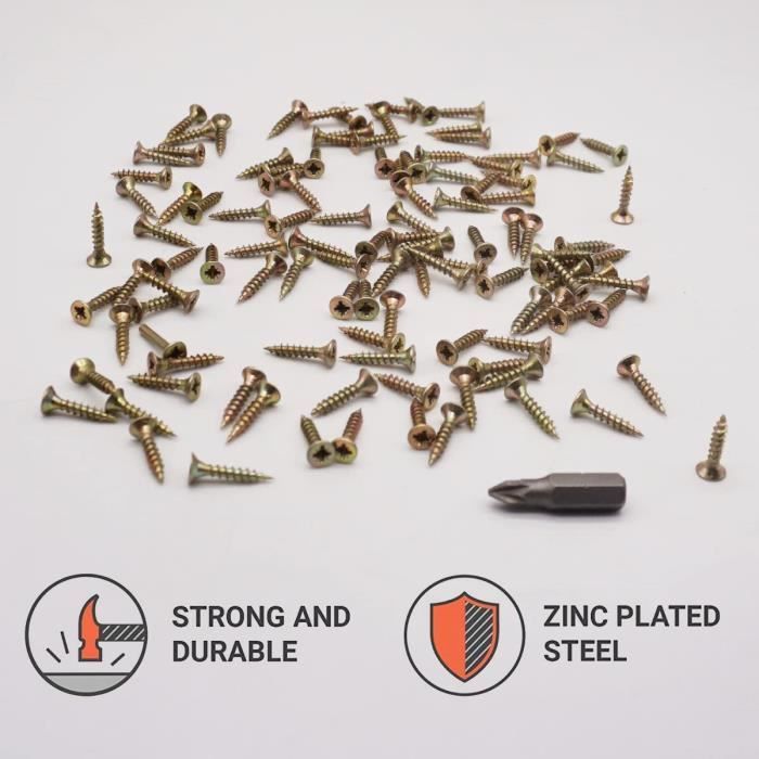 Lot De 2500 Vis À Bois En Acier Zingué Jaune 3,0 X 16 Mm, Vis À ...