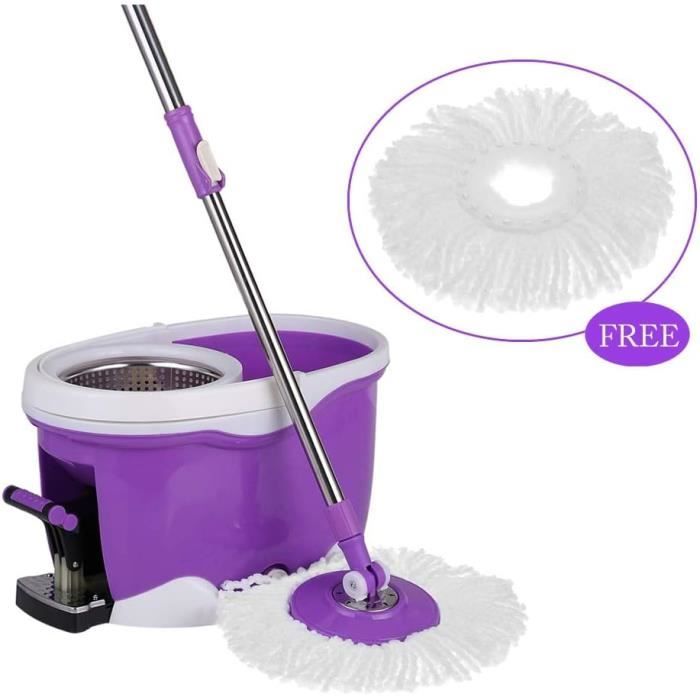 Serpillère Balai Balais à franges et seaux magique au sol mains libres 360 ° à roulement rotatif ...