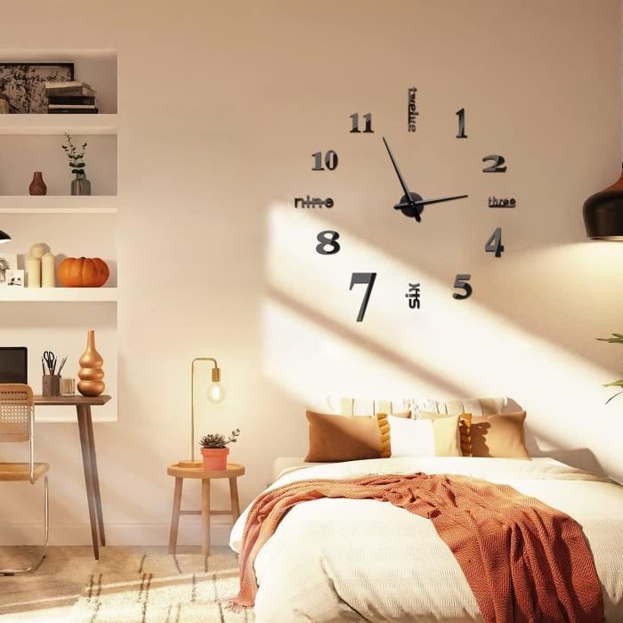 Diy Grande Horloge Murale Sans Cadre Creative 3D Moderne Mute Horloge ...