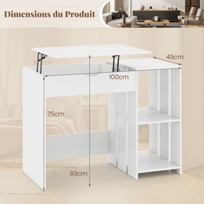 Bureau Informatique avec Plateau Relevable - COSTWAY - Compartiment ...