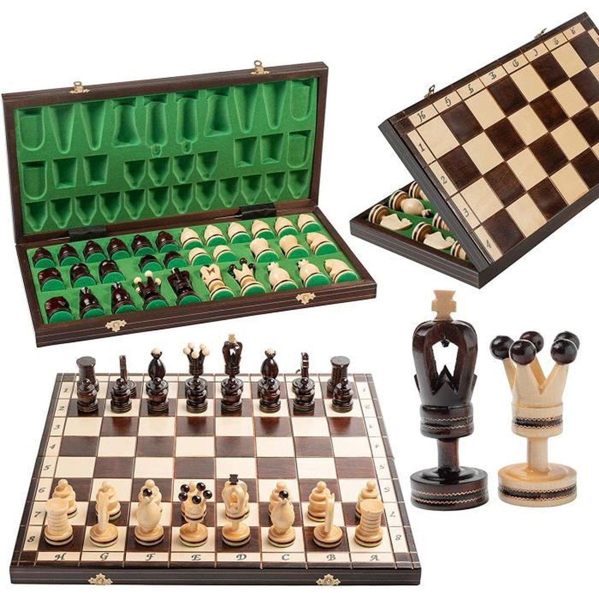 Superbe Royal Gambit Grand Jeu d'échecs en Bois incrusté Royal 50cm ...