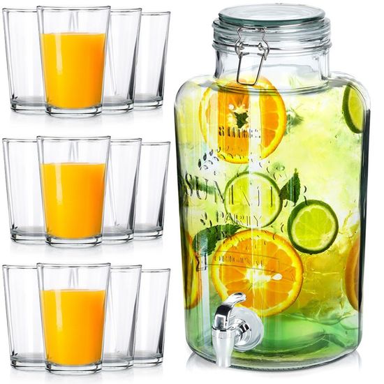 VILDE Distributeur de boissons 8L avec 12 verres - Verre épais ...