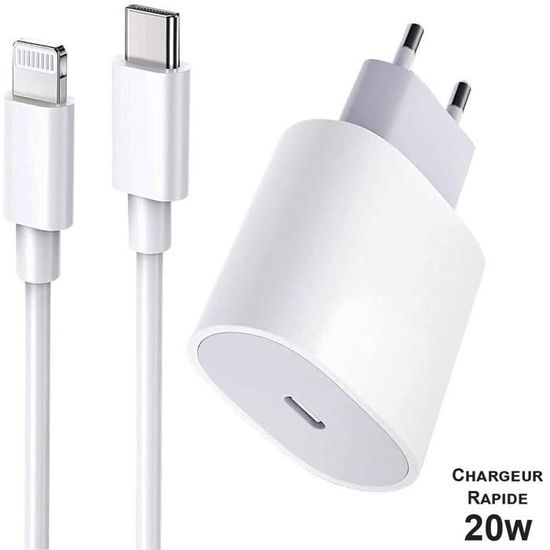 Chargeur Rapide 20W compatible iPhone 14/13/12/11/X - Câble 1m USB-C ...