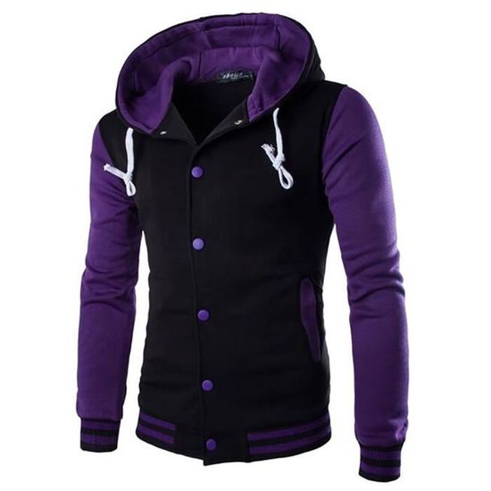 Sweat à capuche de baseball pour homme - Violet - Manches longues ...
