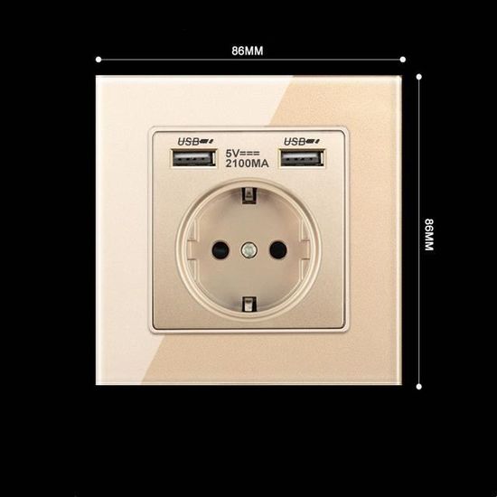 Interrupteur mural,16A EU 2USB socket-250V--Interrupteur mural miroir ...