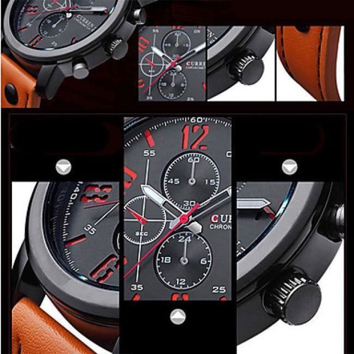 Montre Curren pour Hommes avec Bracelet en Cuir Noir-Orange , - Achat ...