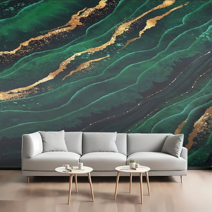Papier Peint Mural Texture Moderne 400x280cm Or Vert Marbre Mural ...