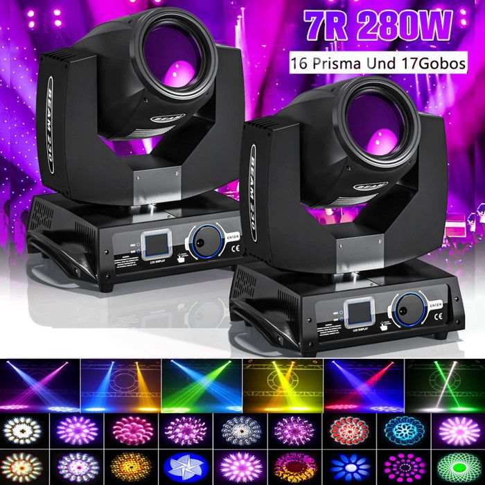UKING - 280W DJ Lyre LED - Lumière de Scène Beam Wash Gobo Coloré ...