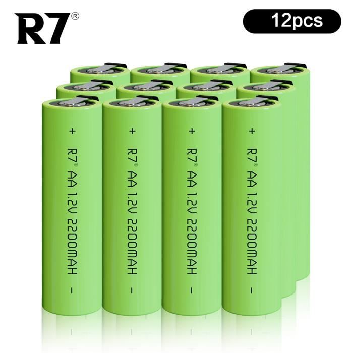 12PCS-1,2V-Batterie Rechargeable Aa Ni-mh 2a, 1.2v, 2200mah, Avec Onglets De Soudage, Pour ...