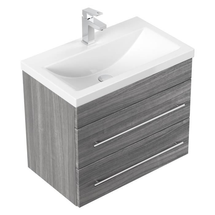 Meuble salle de bain décor chêne argenté (L/H/P) 60/52/36 cm ...